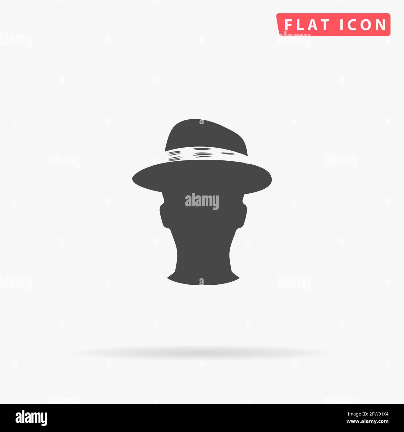 Man head with hat. Simple flat black symbol with shadow on white ...