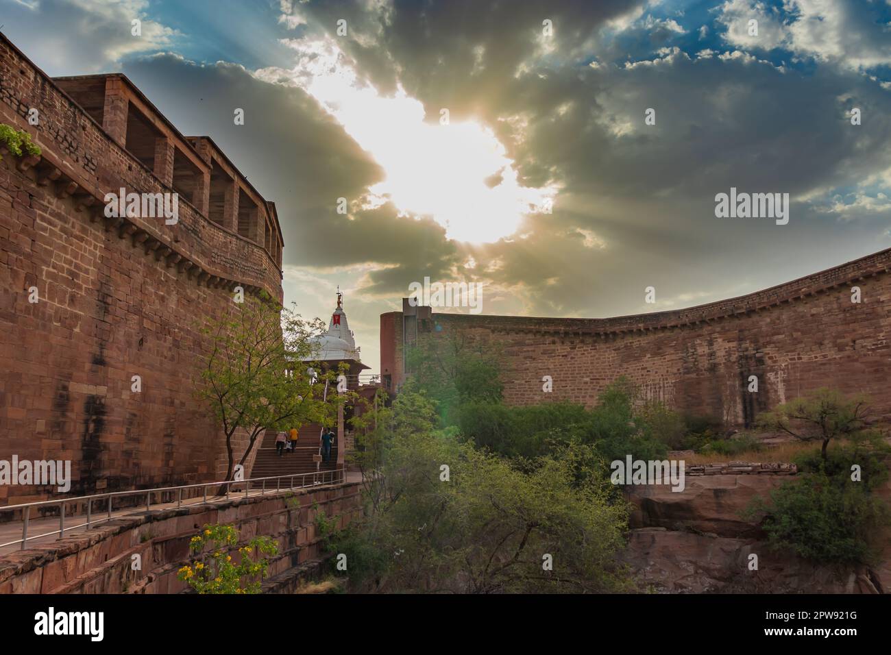 ancient fort with dramatic bright sunset sky at evening Stock Photo - Alamy