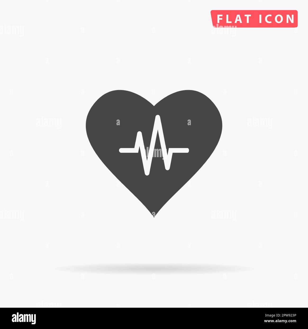 Heart with cardiogram. Simple flat black symbol with shadow on white ...