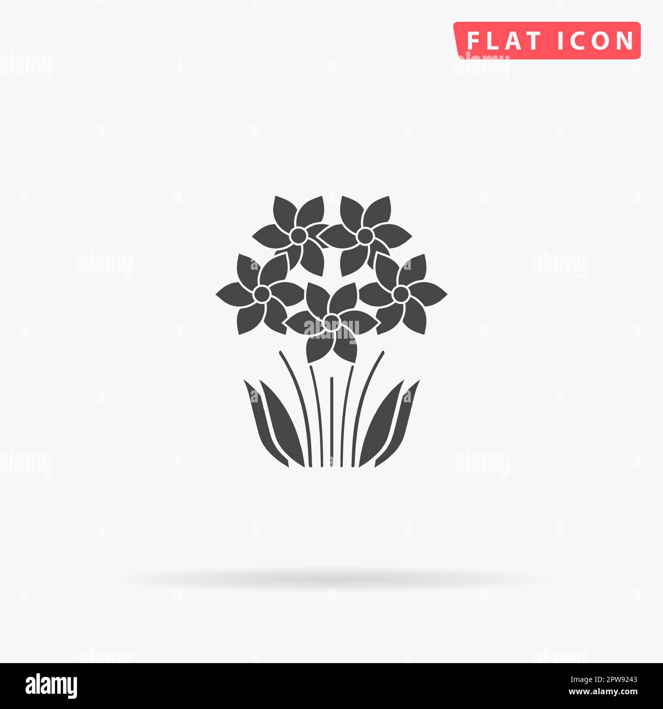 Bush Flower. Simple flat black symbol with shadow on white background ...