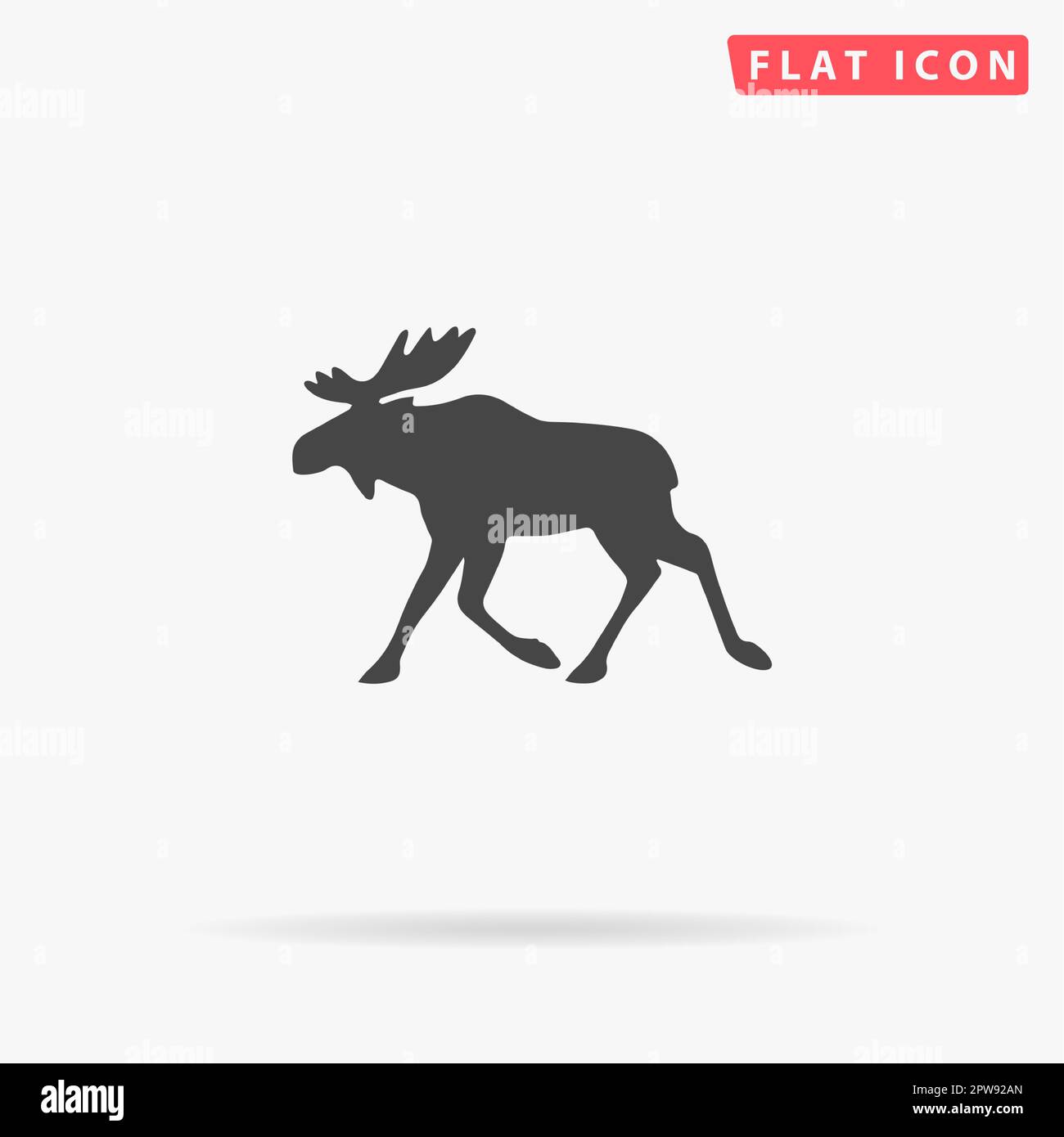 Moose. Simple flat black symbol with shadow on white background. Vector ...