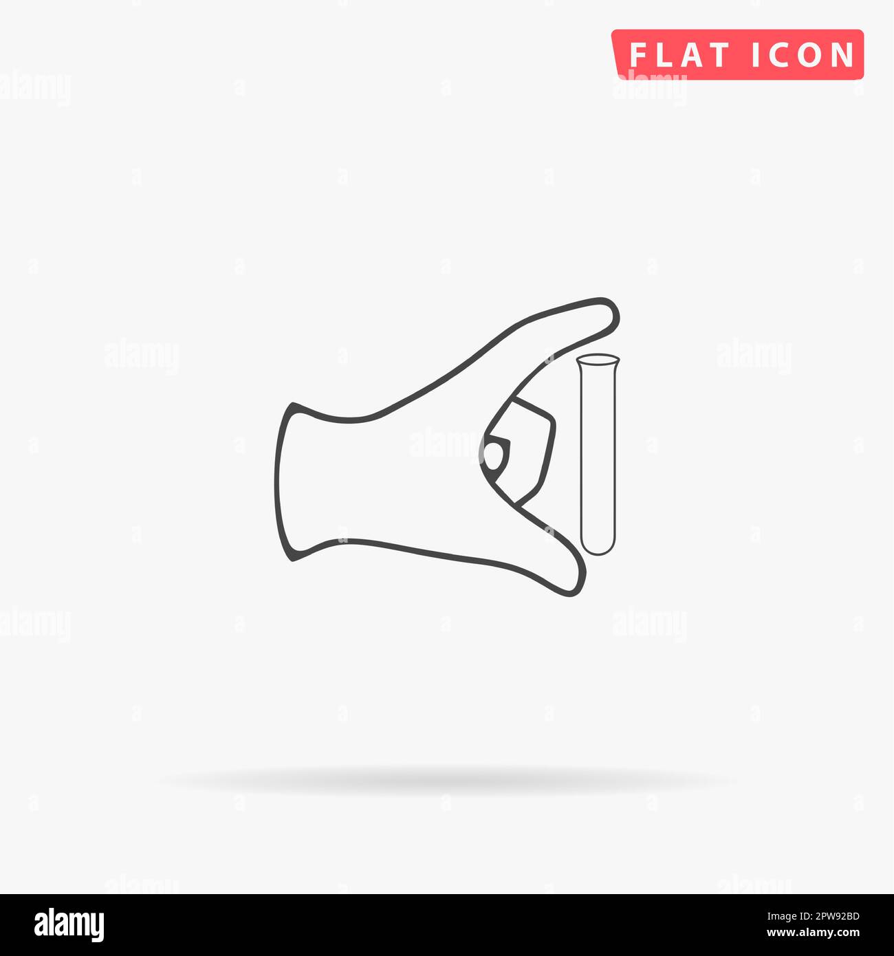 Hand with test tube. Simple flat black symbol with shadow on white ...