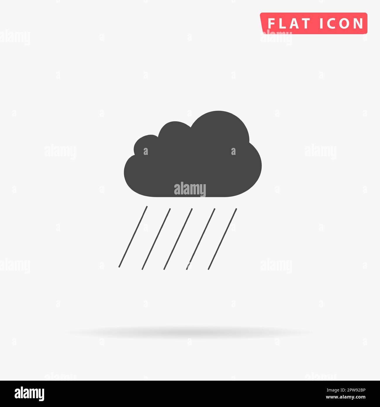 Cloud and rain. Simple flat black symbol with shadow on white ...