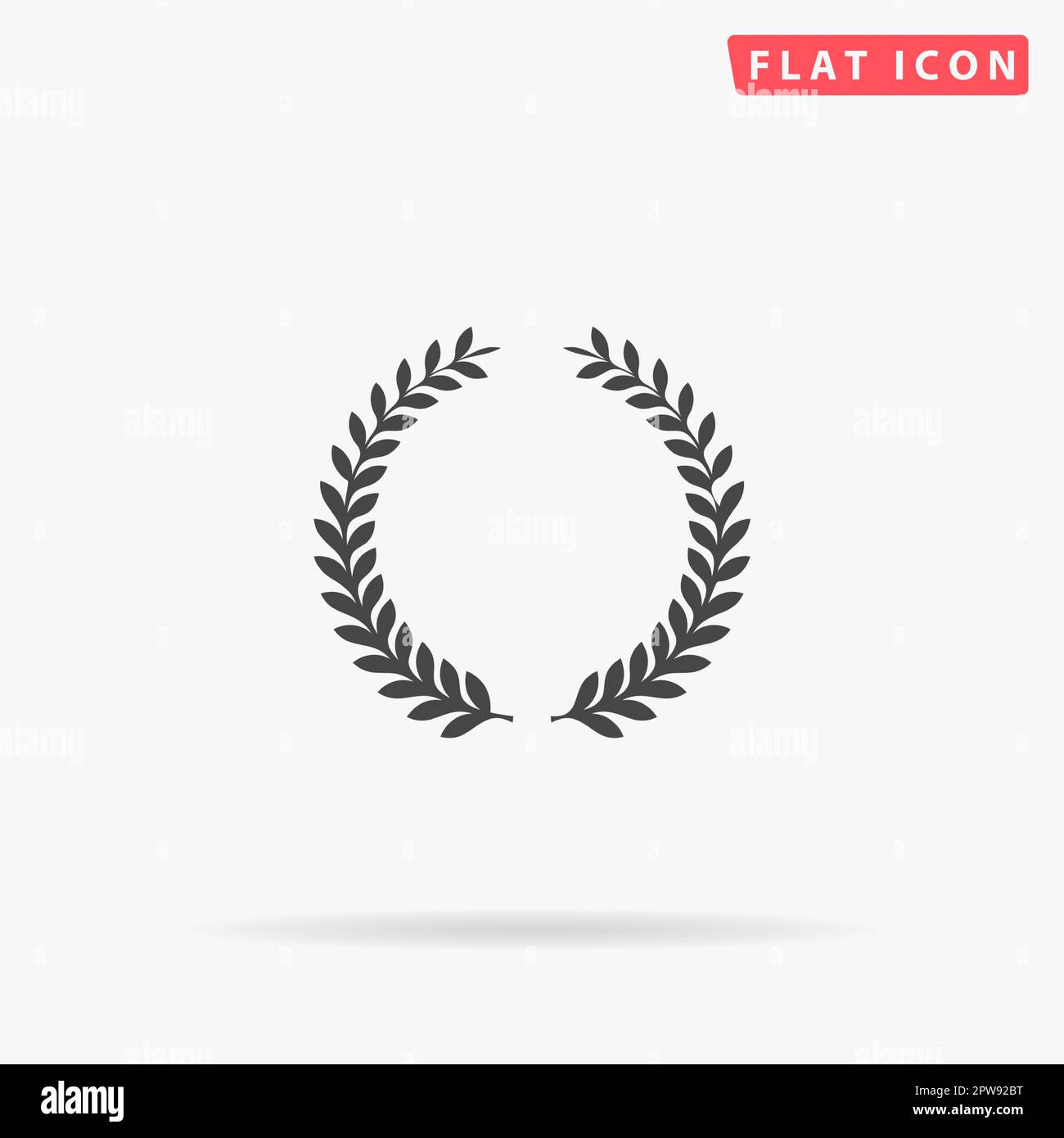 Laurel Wreaths. Simple flat black symbol with shadow on white ...