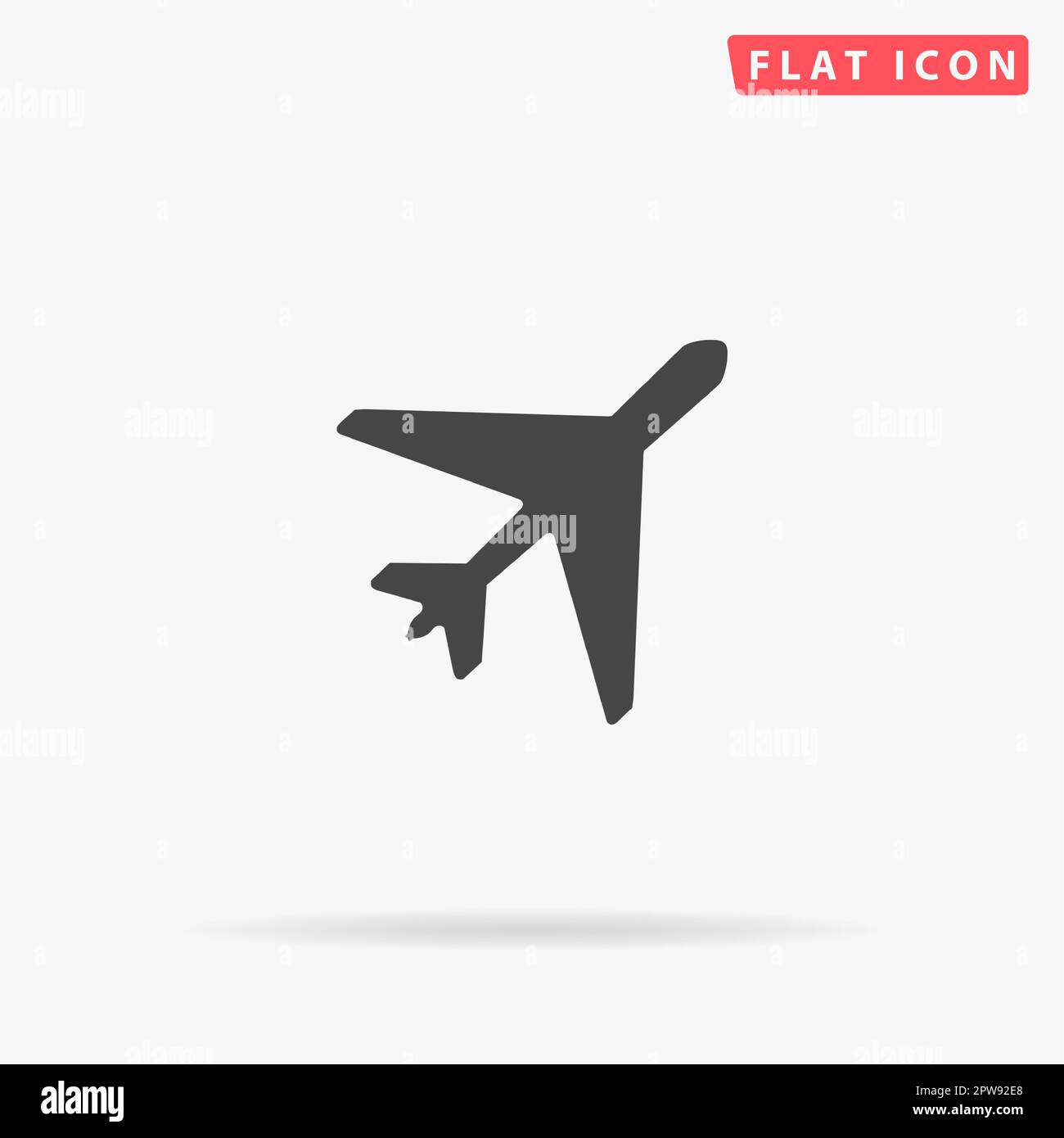Plane. Simple flat black symbol with shadow on white background. Vector ...