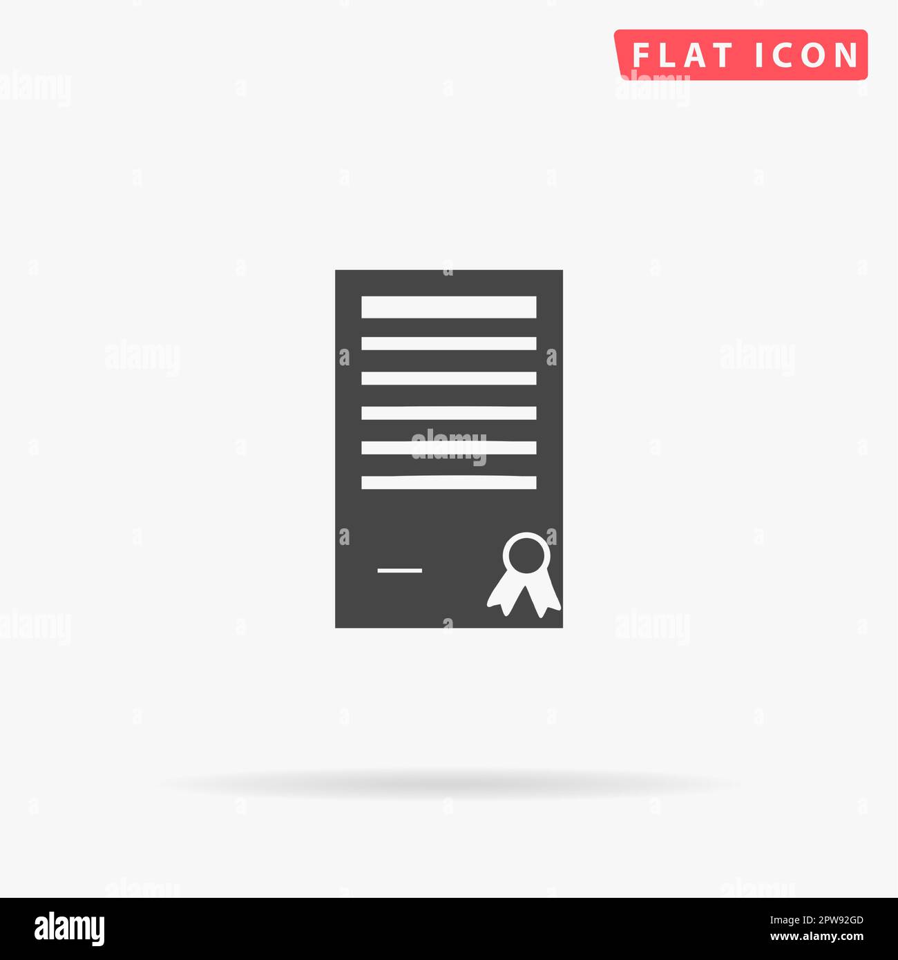 Certificate symbol. Simple flat black symbol with shadow on white ...