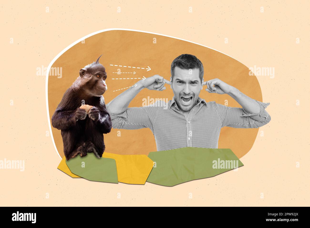 3d retro creative artwork template collage of unhappy angry guy close ...