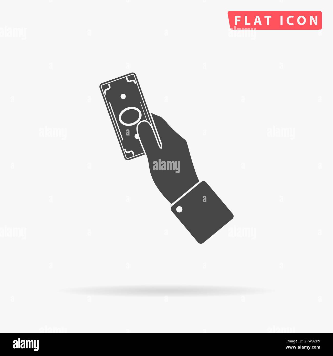 Money cash in hand. Simple flat black symbol with shadow on white ...