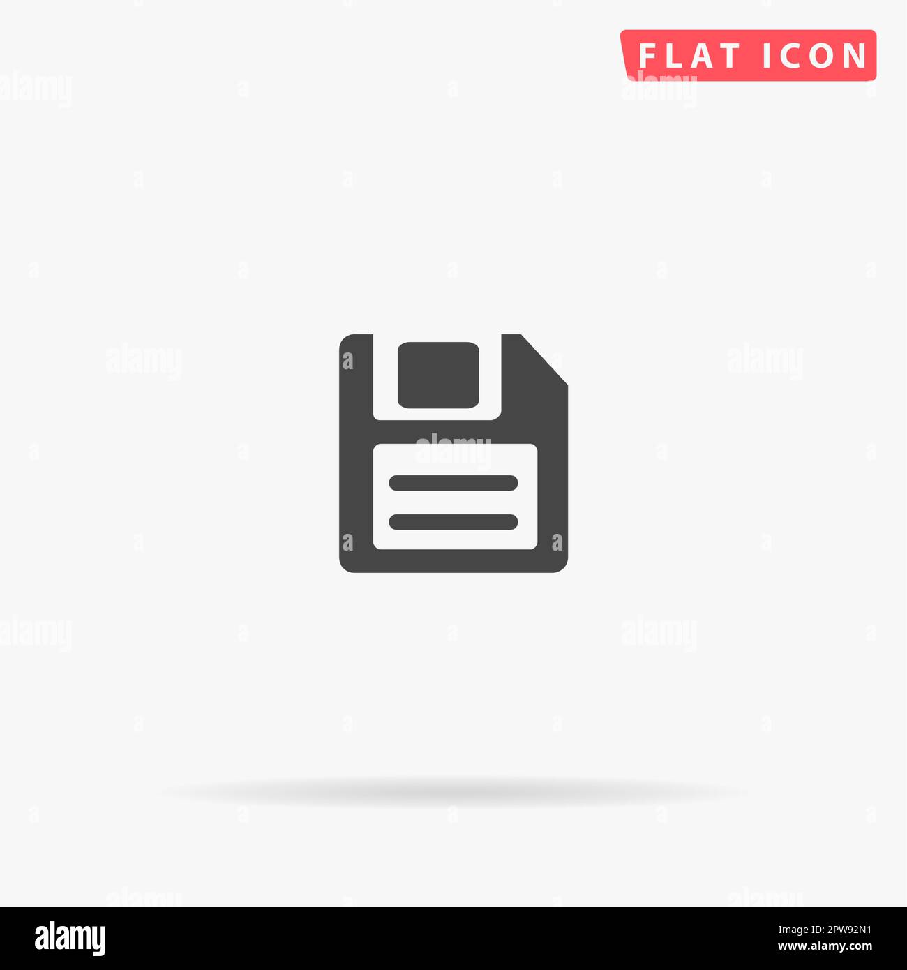 Magnetic Floppy Disc For Computer Data Storage Simple Flat Black Symbol With Shadow On White