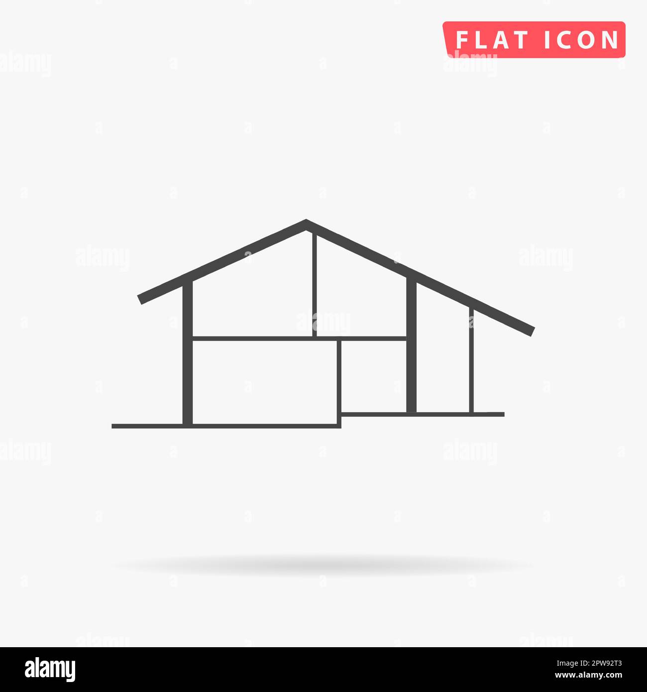Modern house. Simple flat black symbol with shadow on white background ...