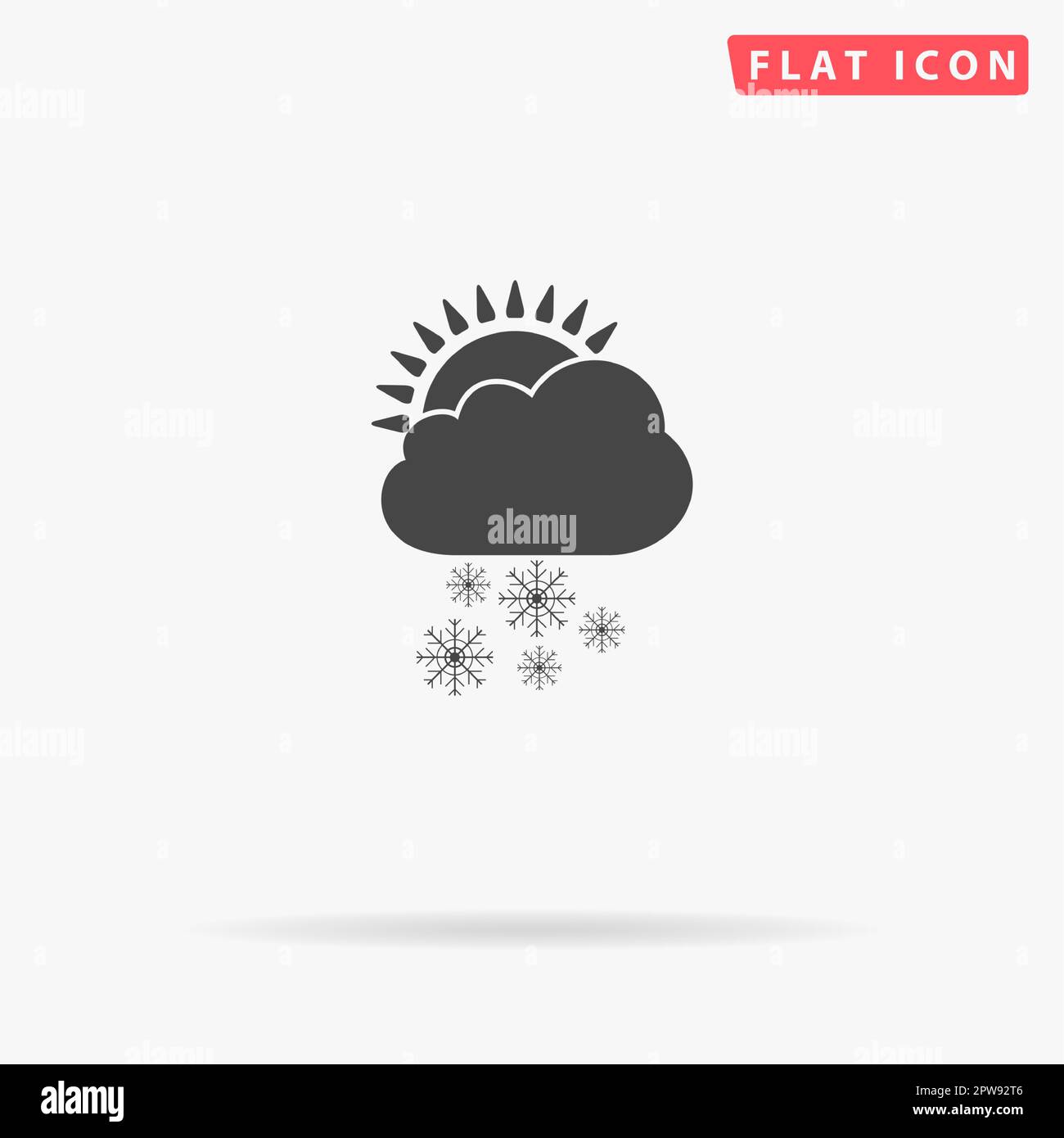 Cloud snow sun. Simple flat black symbol with shadow on white ...