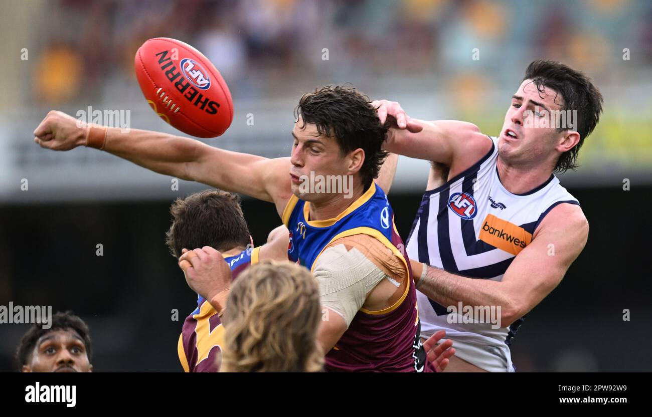 Jarrod Berry (left) of the Lions in action during the AFL Round 7 match ...