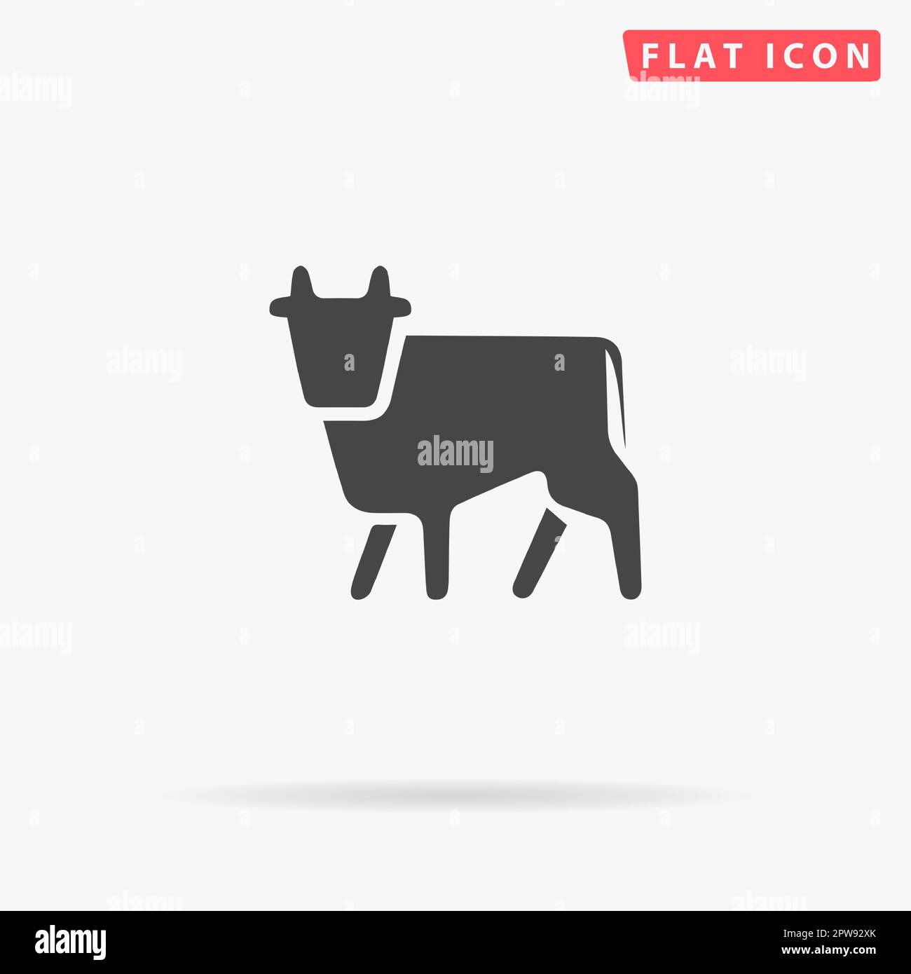Cow. Simple flat black symbol with shadow on white background. Vector ...