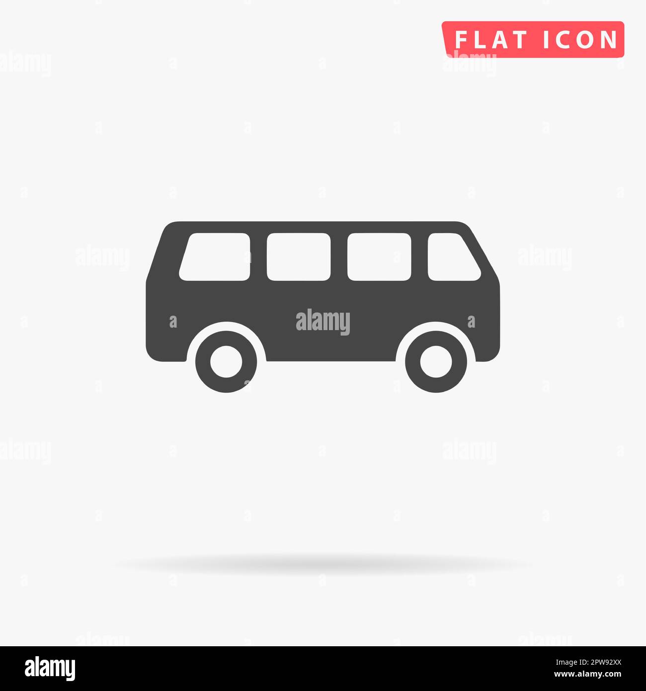 Minibus. Simple flat black symbol with shadow on white background ...