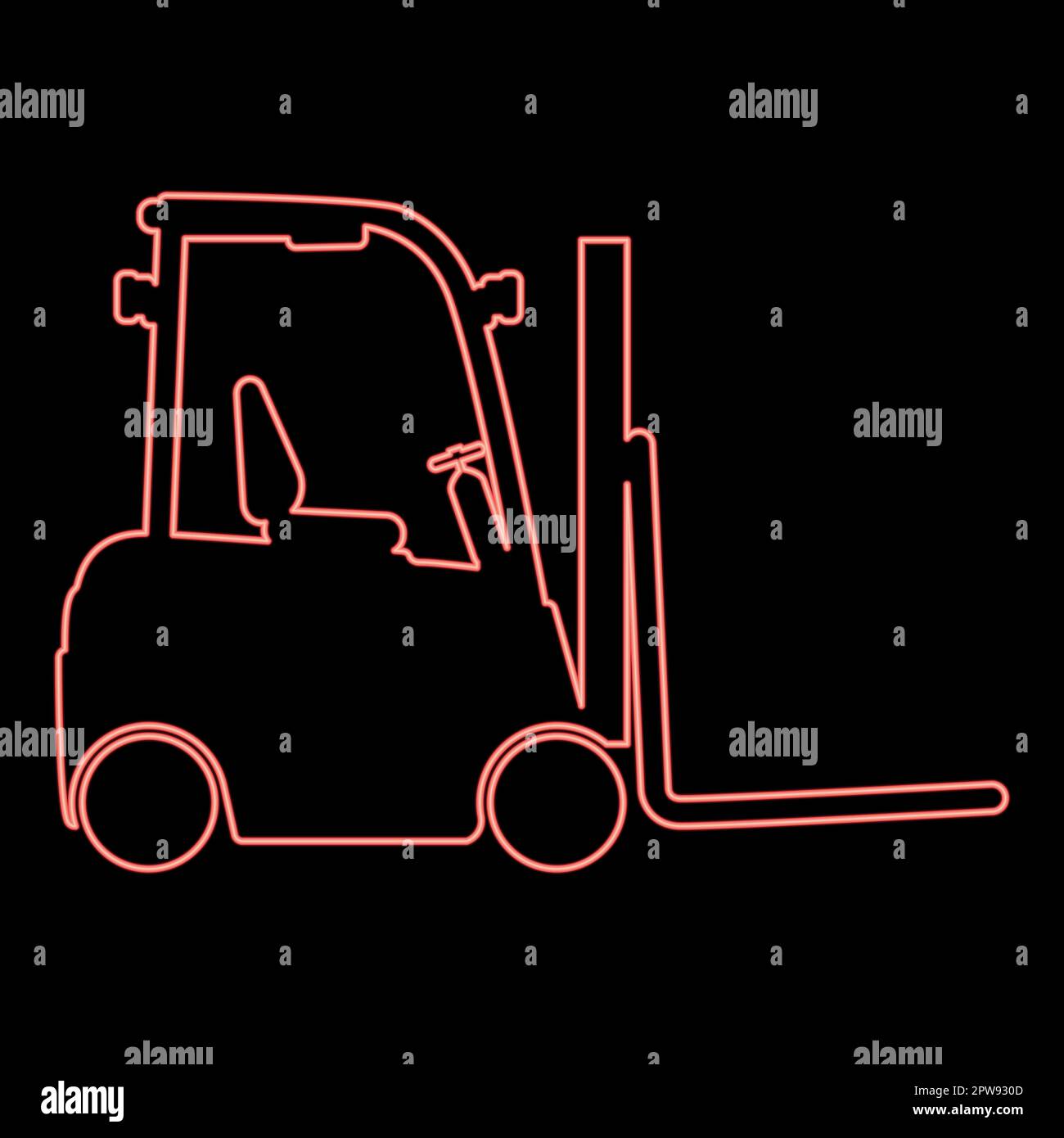 Neon forklift Loader Fork lift warehouse truck silhouette red color ...