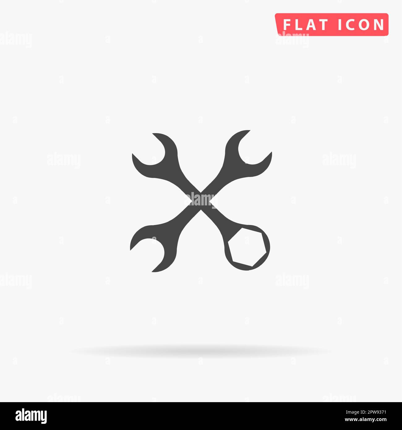 Settings Wrench. Simple flat black symbol with shadow on white ...