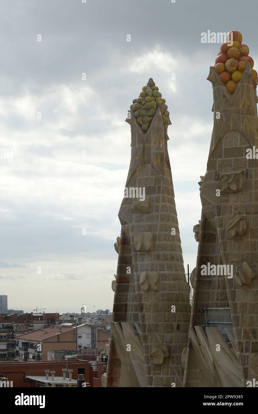 Barcelona, Spain. Sagrada Família. Spires as a fruit baskets on the ...
