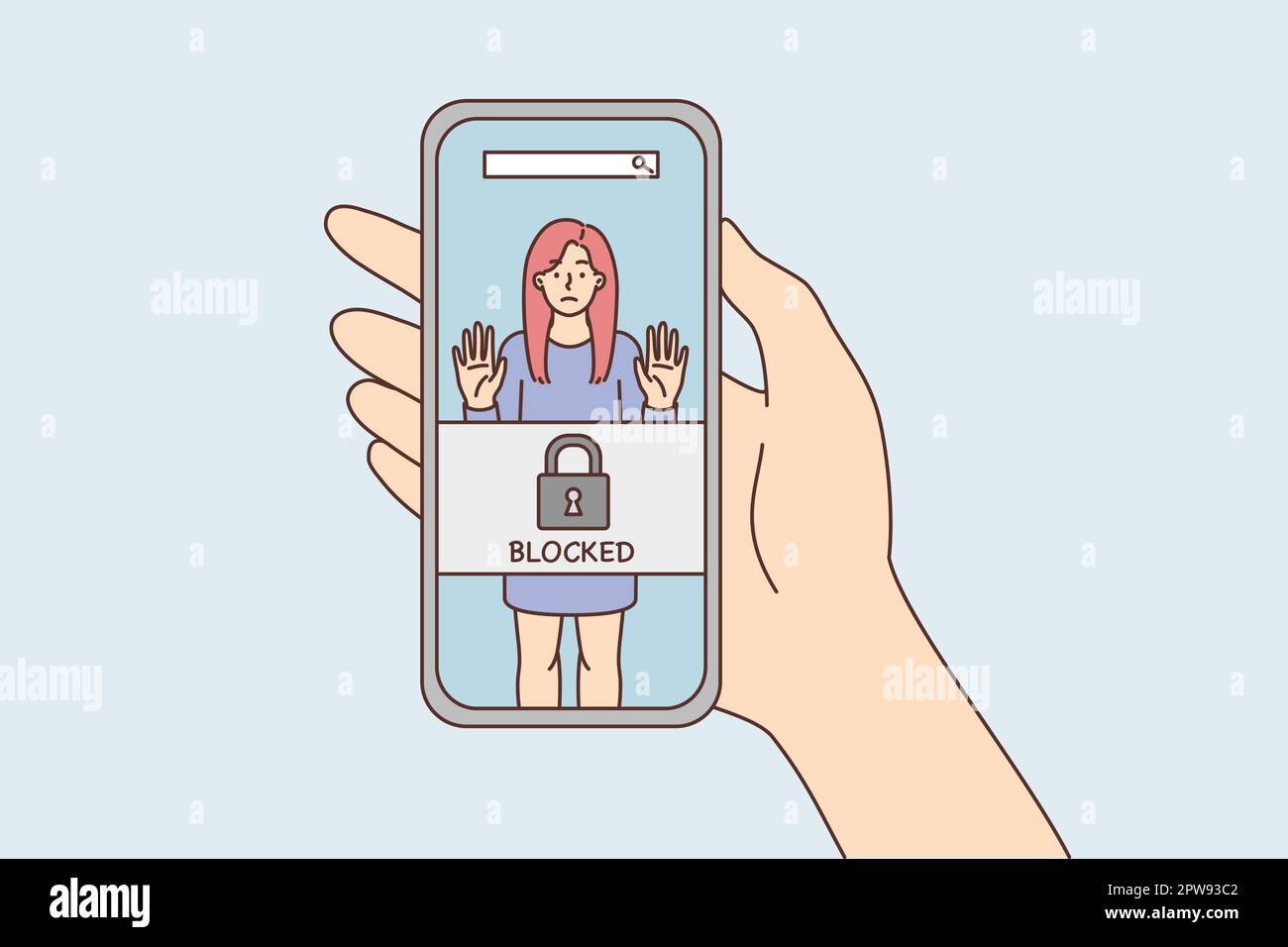 Phone in hand with photo of woman and inscription blocked due to ...