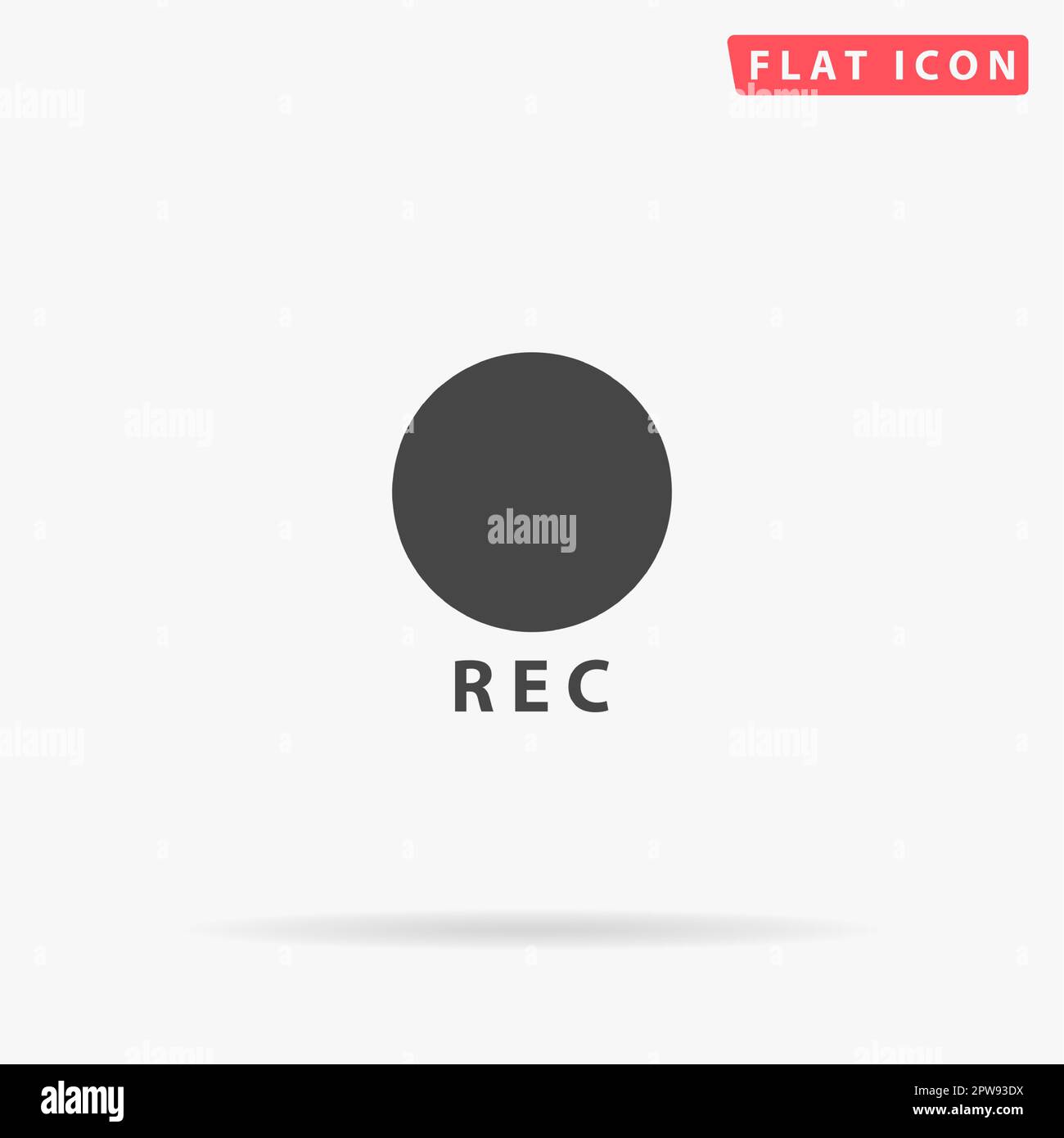 Rec button. Simple flat black symbol with shadow on white background ...