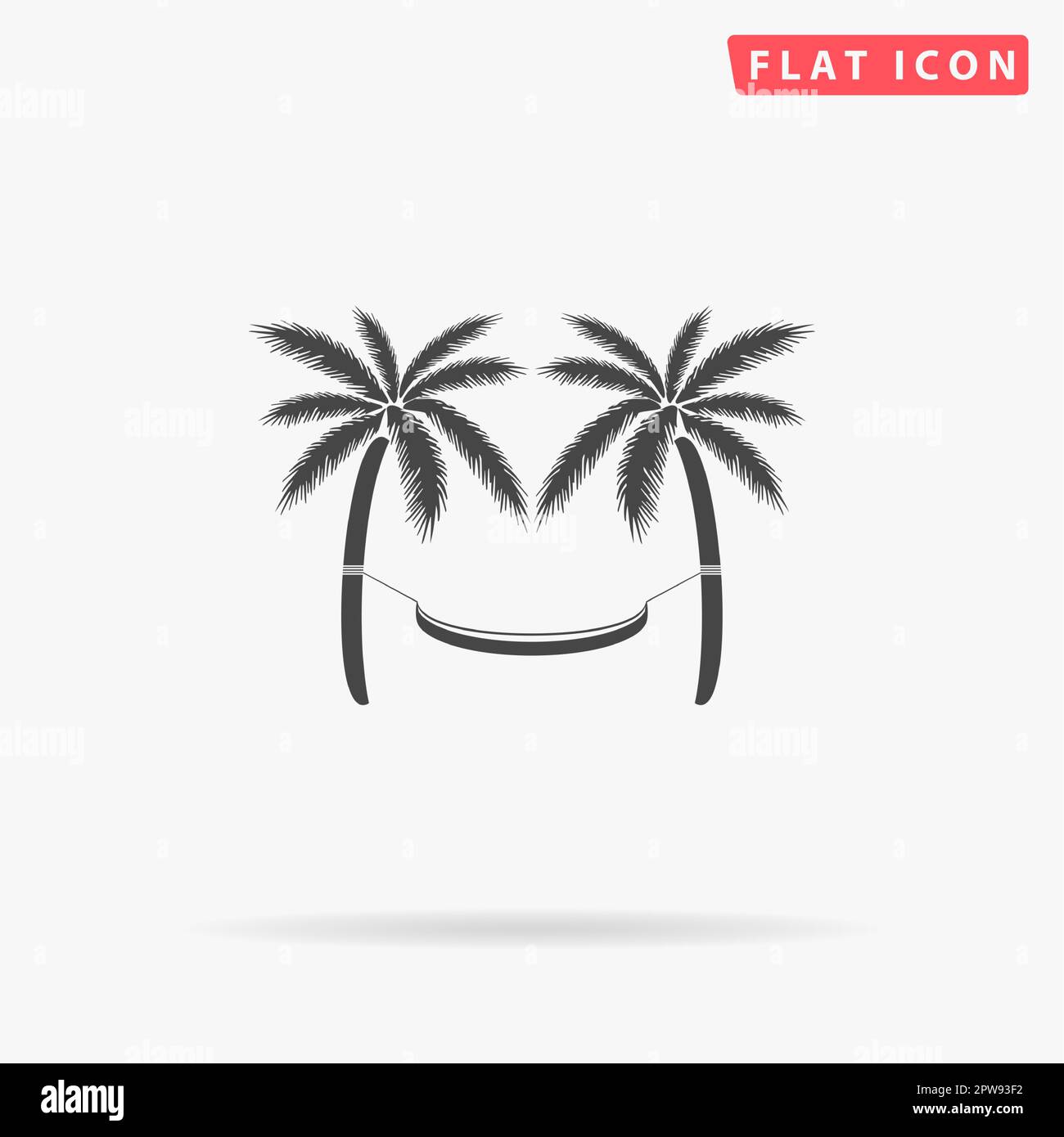 Hammock and palm trees. Simple flat black symbol with shadow on white ...