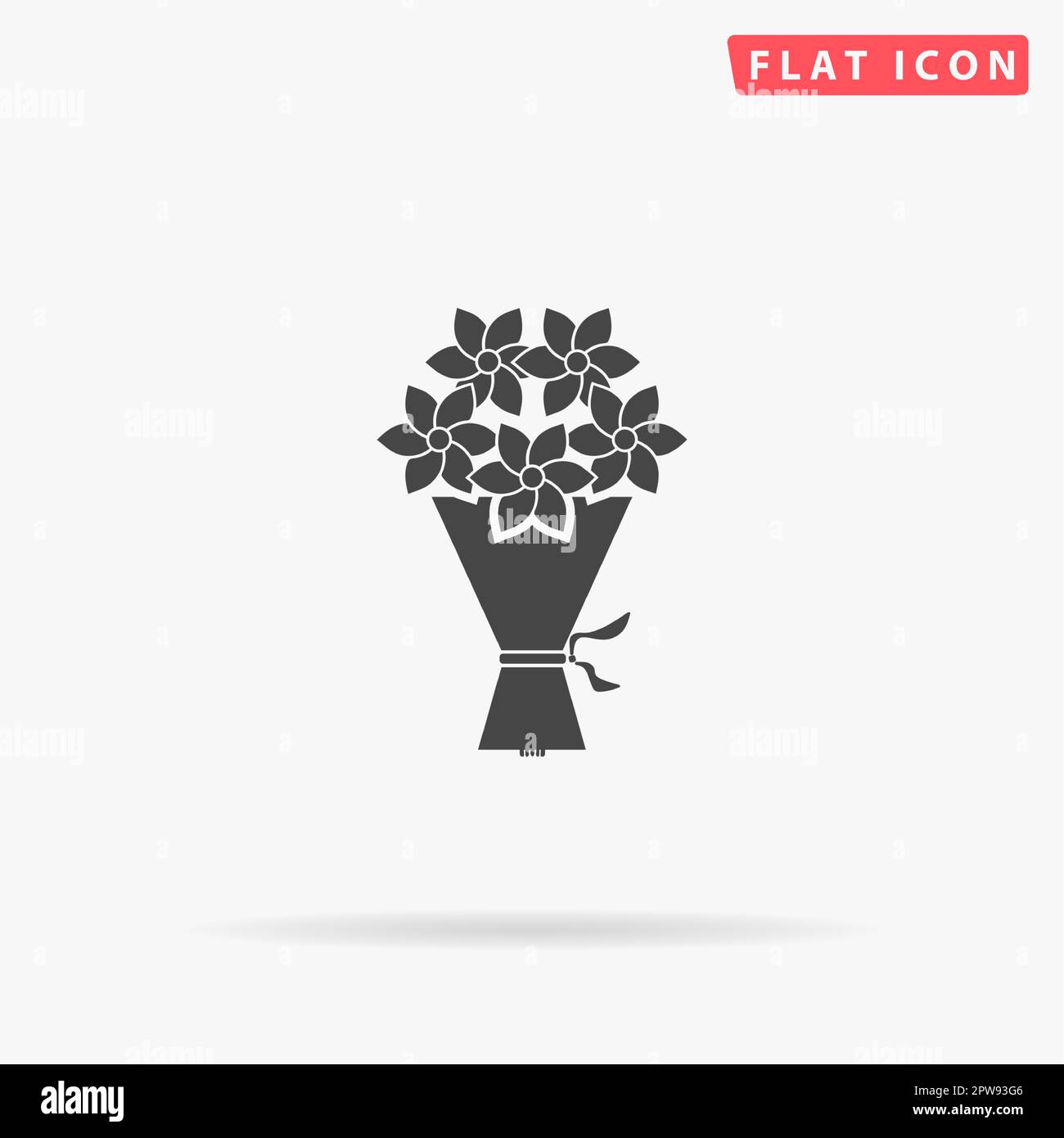 Cute bouquet of flowers. Simple flat black symbol with shadow on white ...