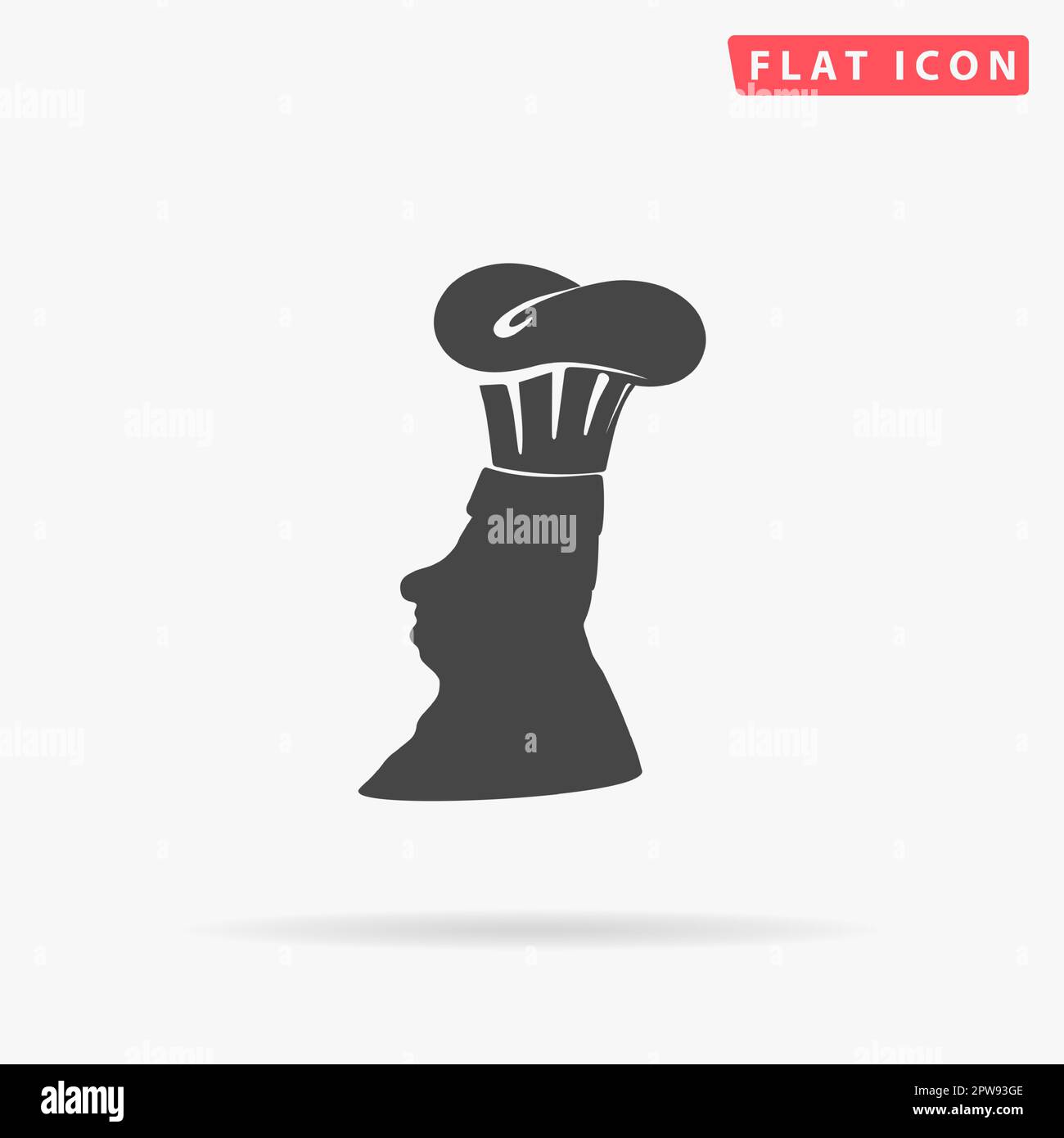 Silhouette of chef in hat. Simple flat black symbol with shadow on ...