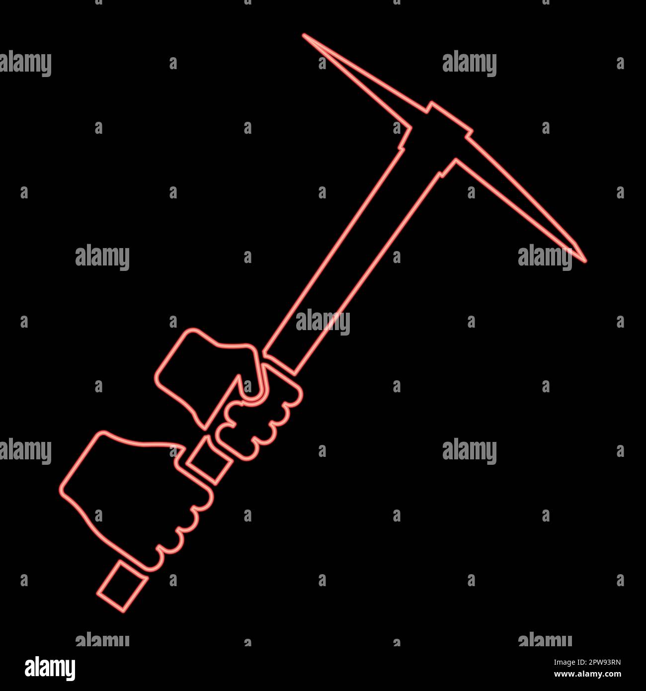 Neon mining pickaxe Mattock pick axe in hand red color vector ...