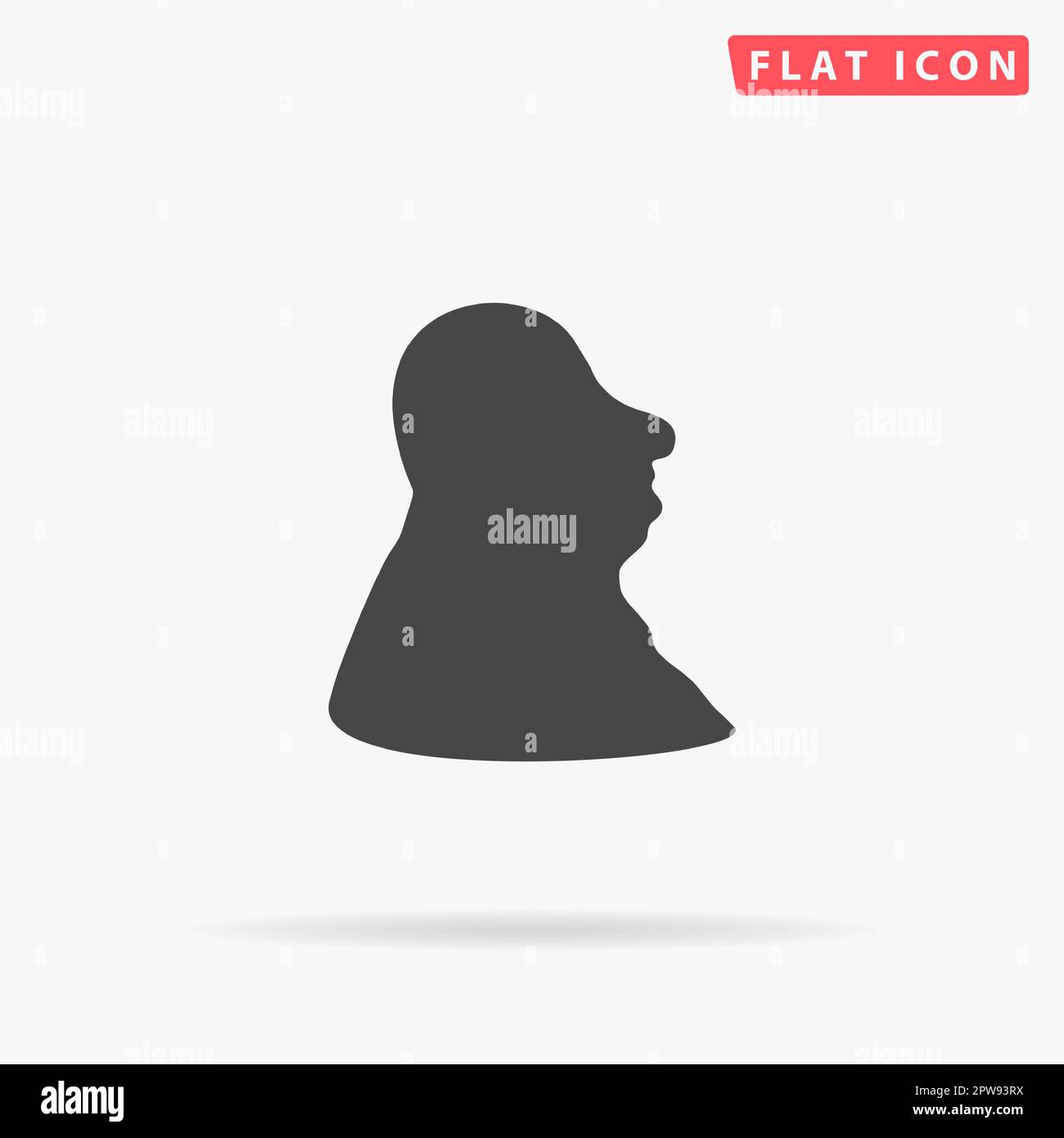 Full face fat man. Simple flat black symbol with shadow on white ...