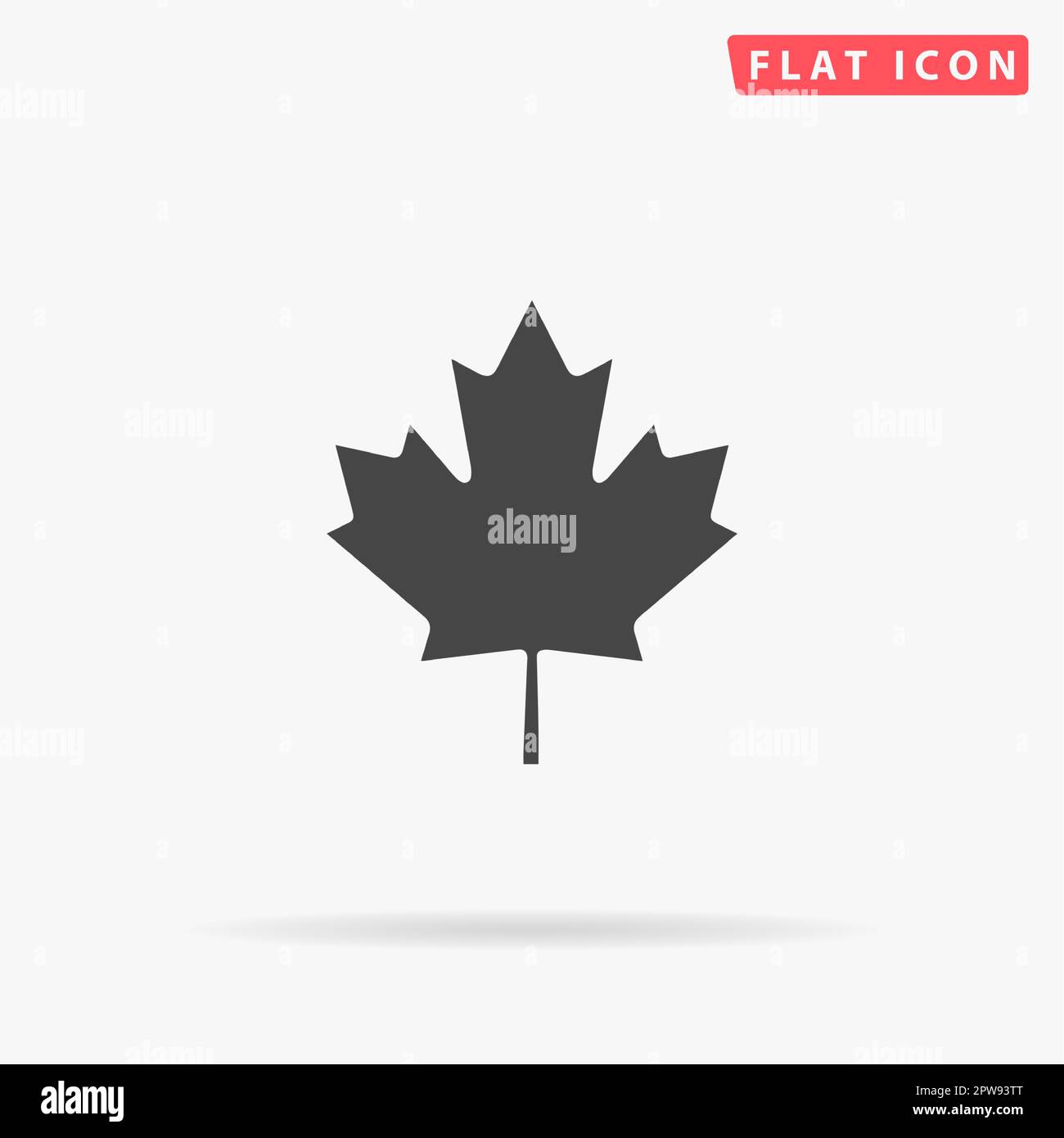 Simple maple leaf. Simple flat black symbol with shadow on white background. Vector illustration ...