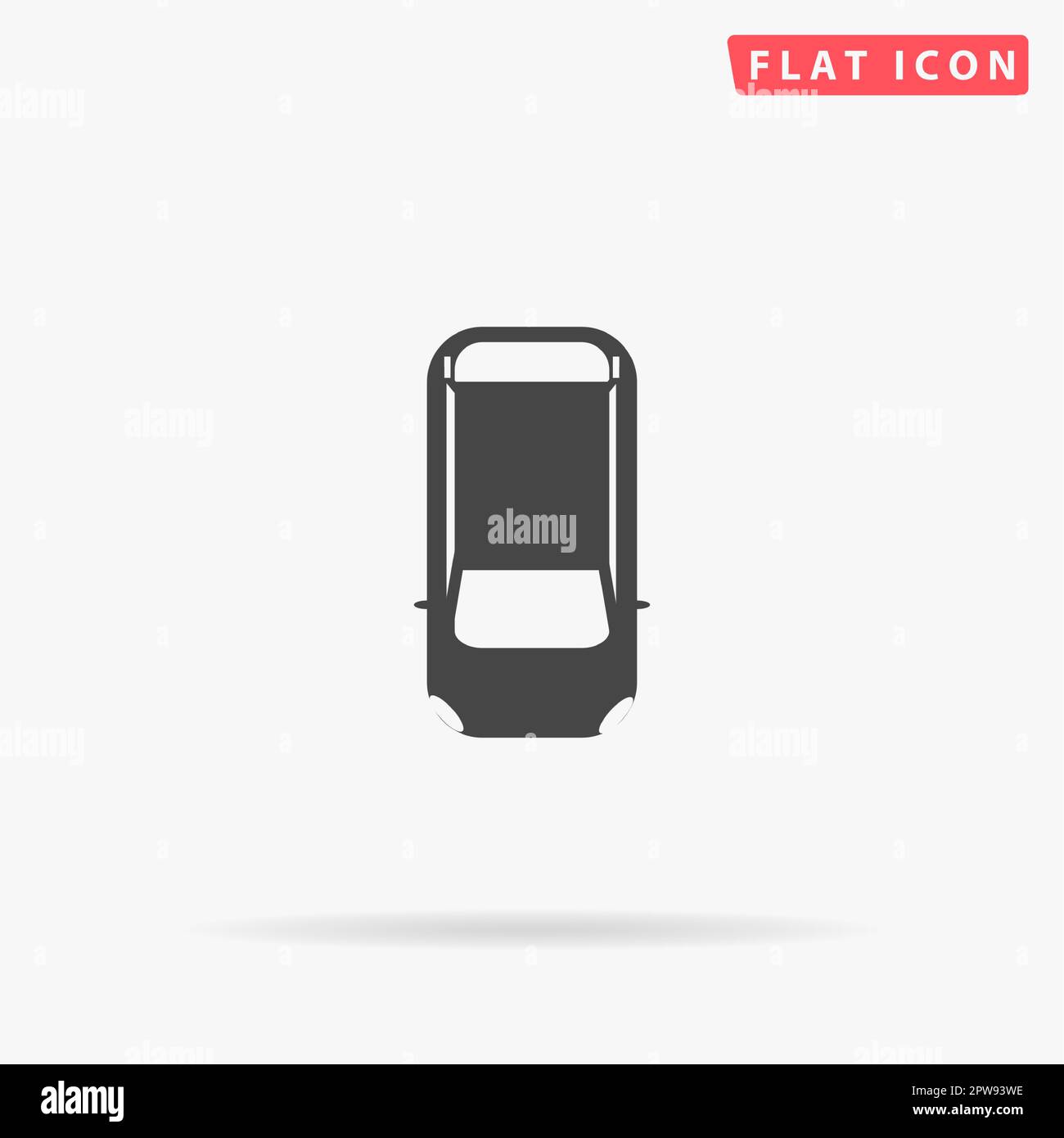 Simple car - top view. Simple flat black symbol with shadow on white ...