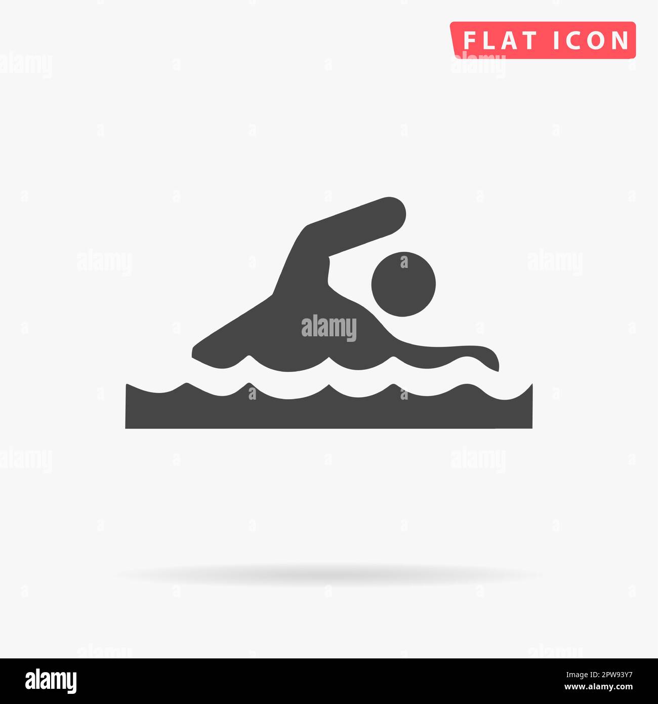 Swimming. Simple flat black symbol with shadow on white background ...