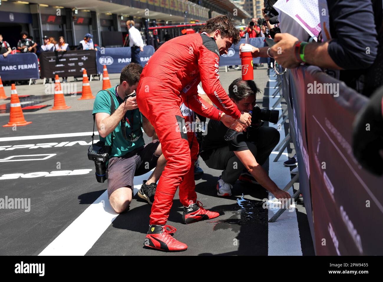 Baku, Azerbaijan. 29th Apr, 2023. Charles Leclerc (MON) Ferrari Sprint Shootout winner in parc ...