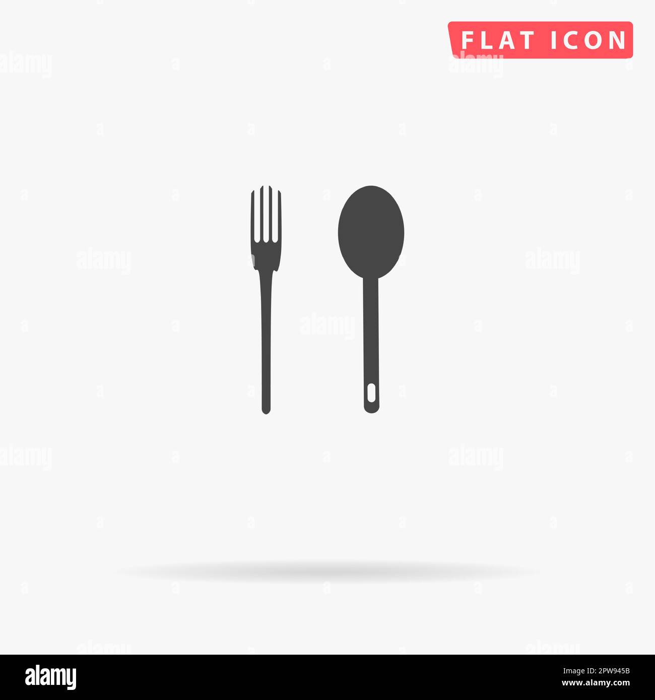 Simple fork and spoon. Simple flat black symbol with shadow on white ...