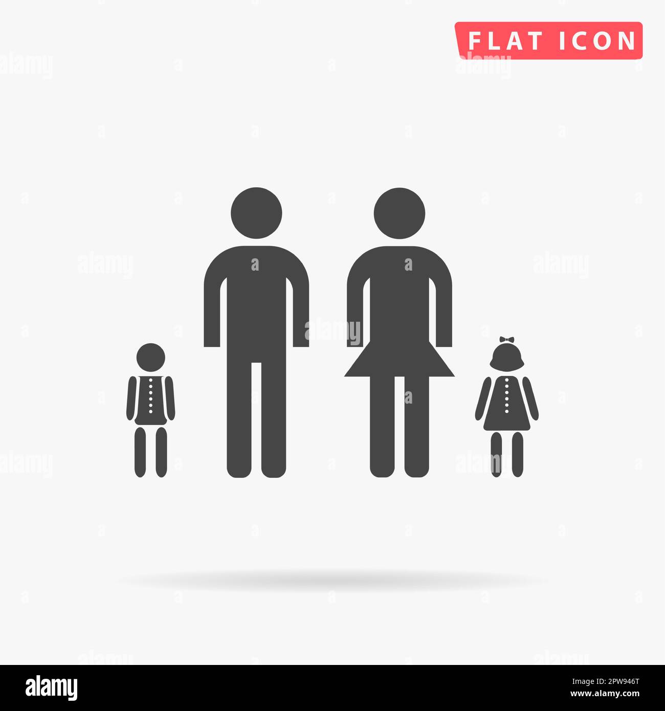 Simple family. Simple flat black symbol with shadow on white background ...