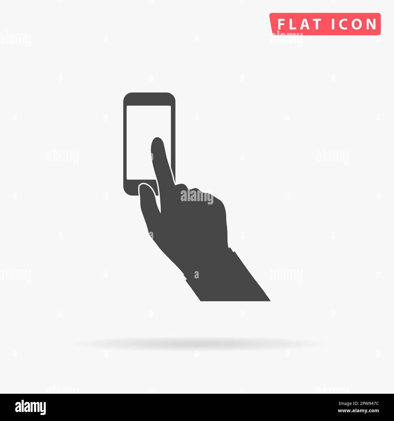 Smartphone, finger clicking. Simple flat black symbol with shadow on ...