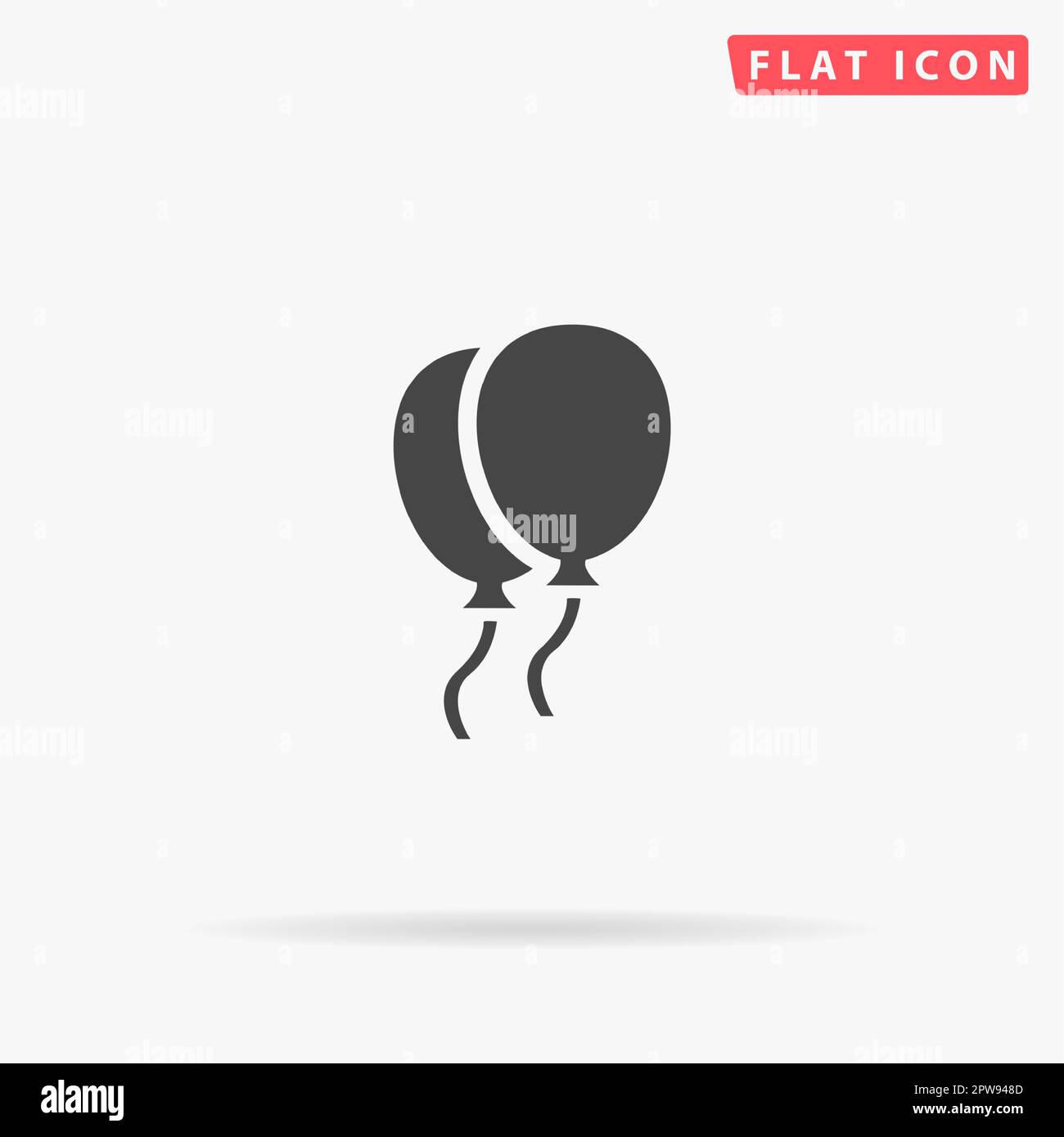Two balloons. Simple flat black symbol with shadow on white background ...