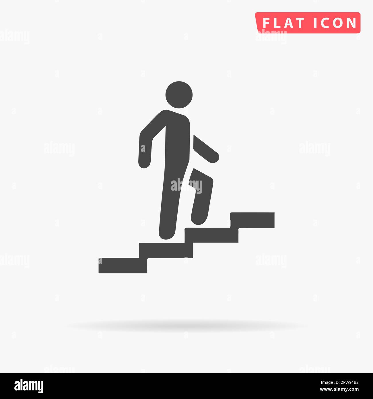 Man on Stairs going up. Simple flat black symbol with shadow on white ...