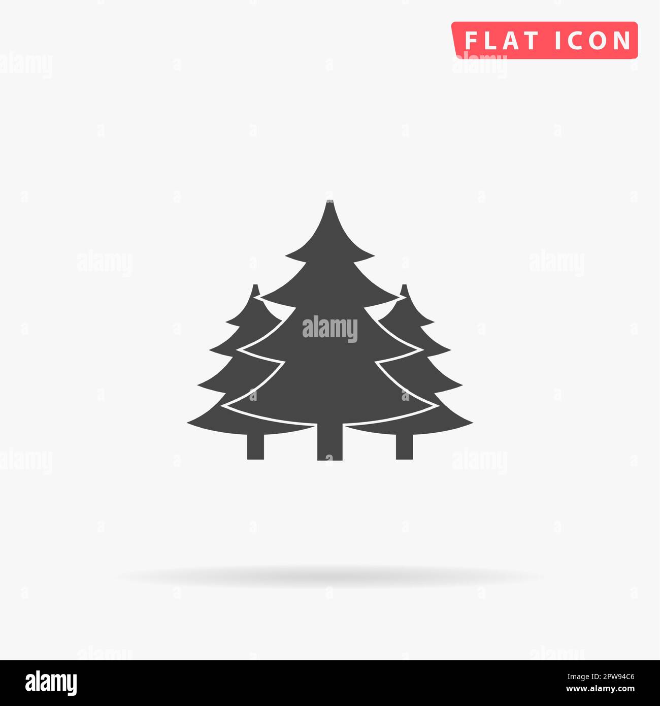 Tree, Christmas fir tree. Simple flat black symbol with shadow on white ...
