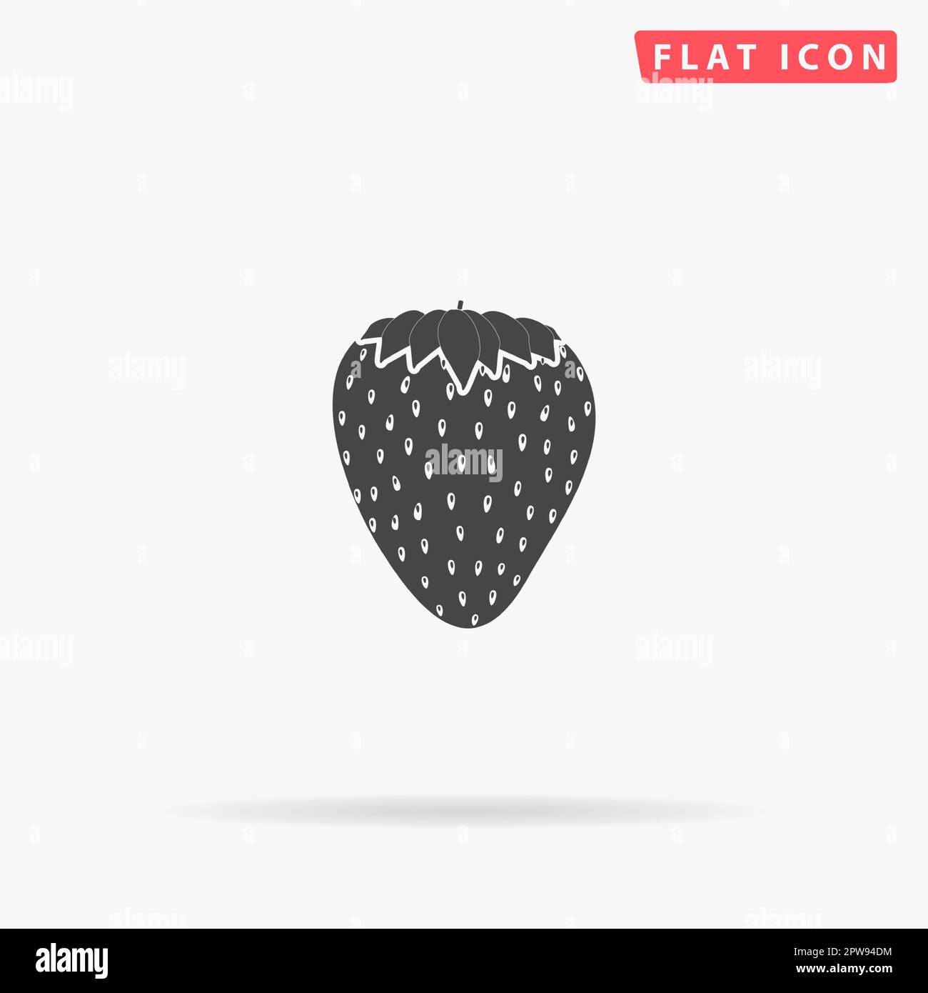 Strawberry. Simple flat black symbol with shadow on white background ...