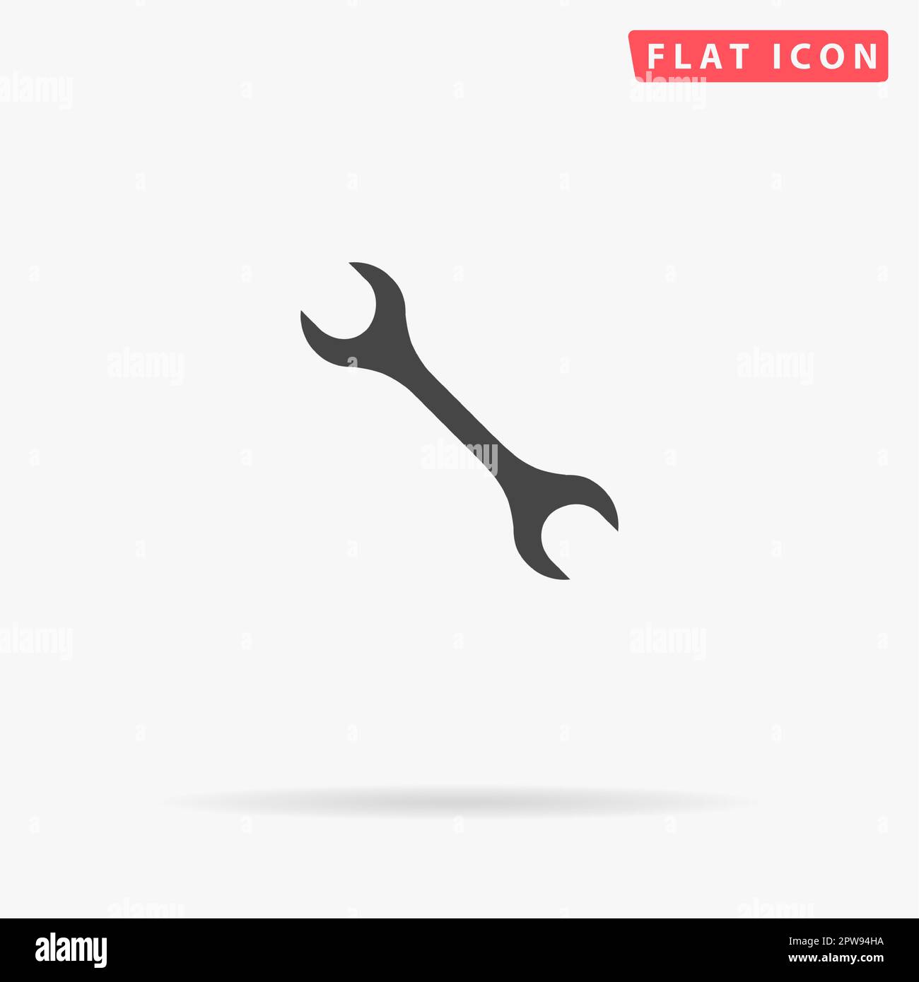 Mechanic Wrench. Simple flat black symbol with shadow on white ...