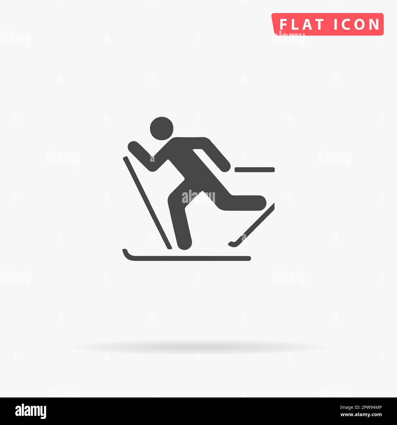 Skiing. Simple flat black symbol with shadow on white background ...