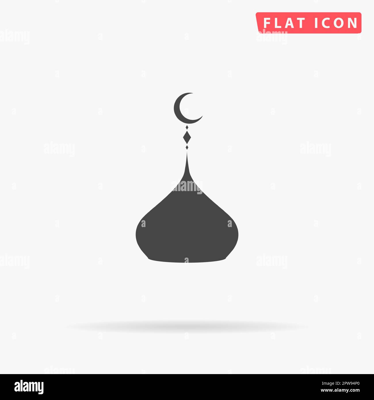 Mosque dome. Simple flat black symbol with shadow on white background ...