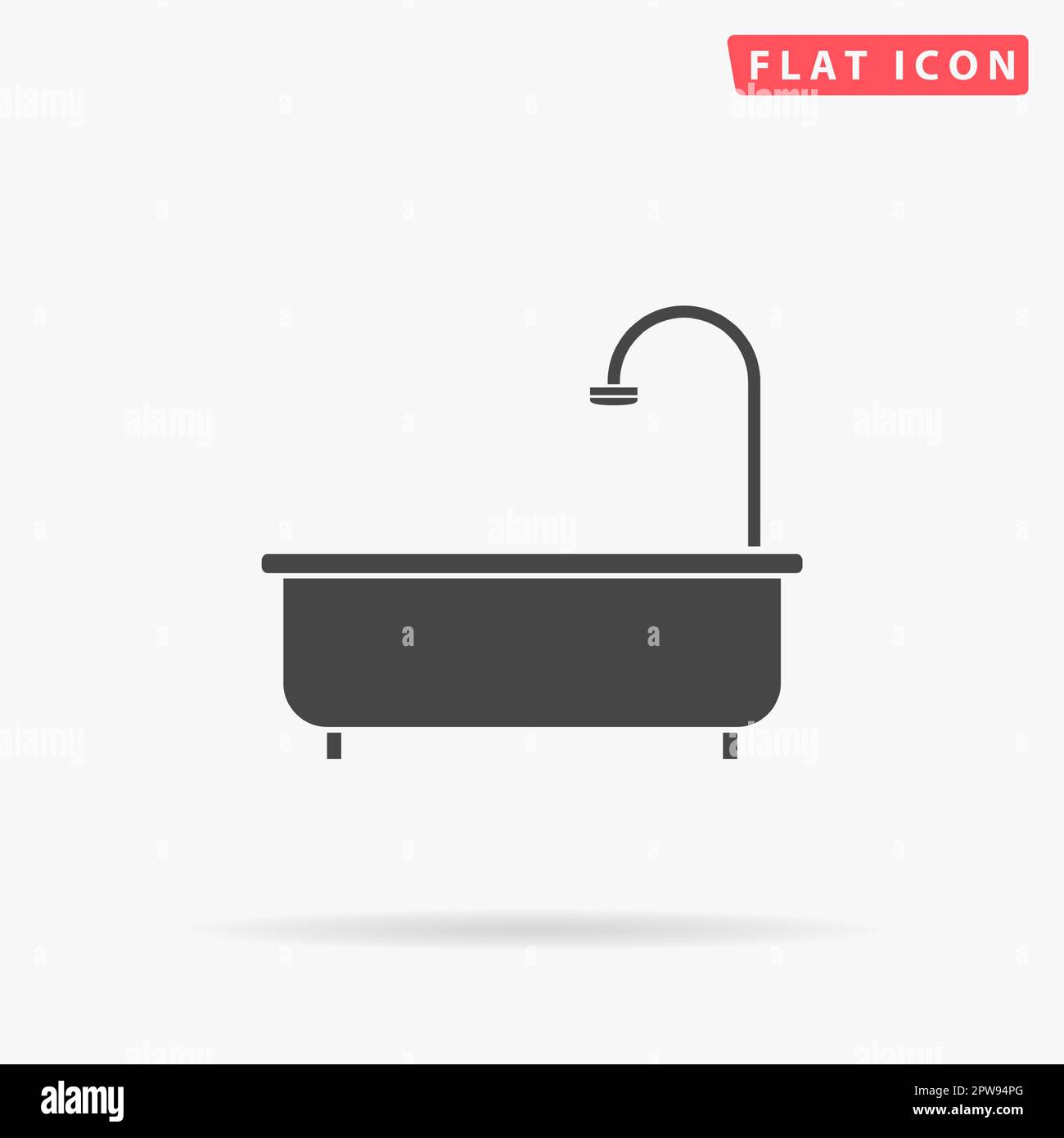 Bathtub. Simple flat black symbol with shadow on white background. Vector illustration pictogram ...