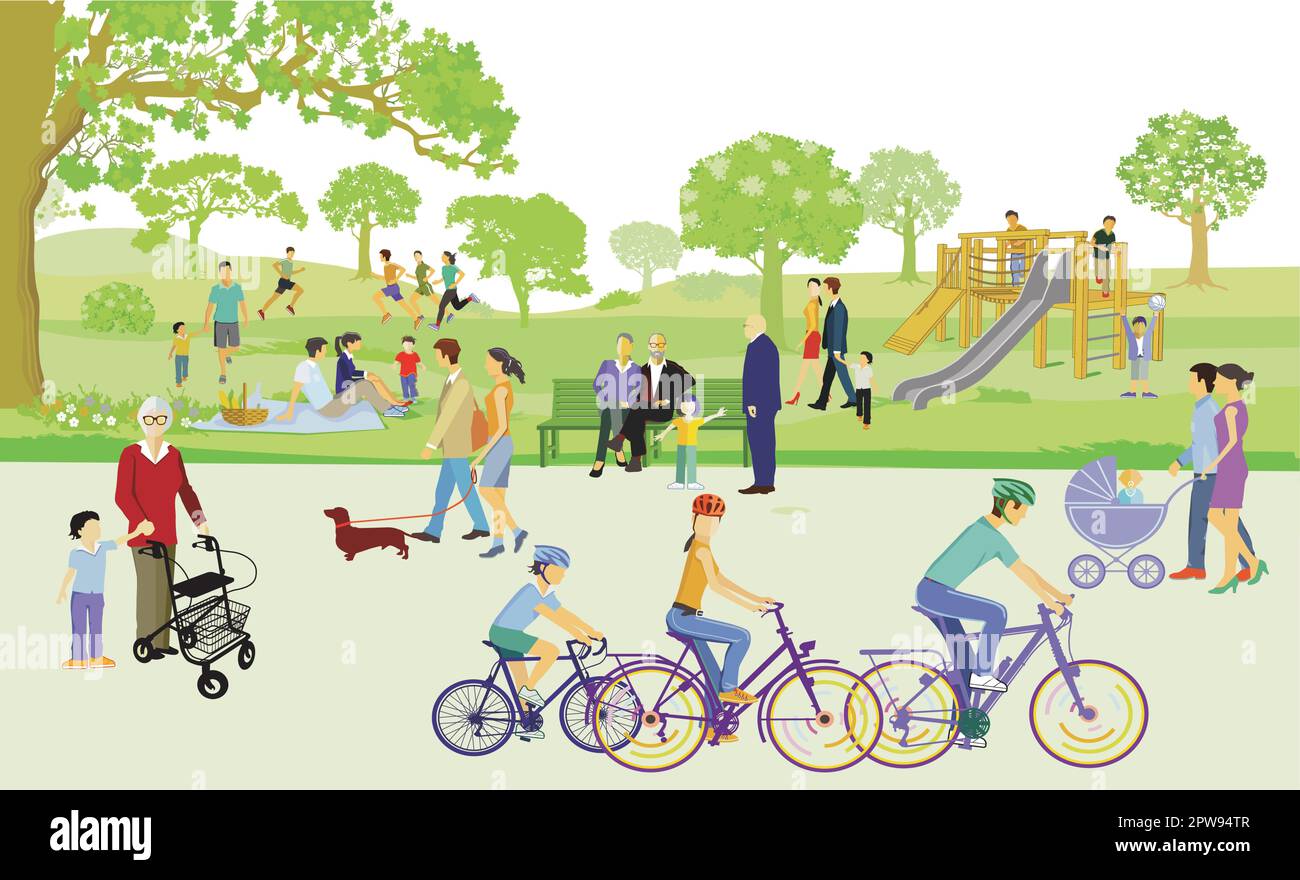 Recreation in the park with families and other people, illustration ...