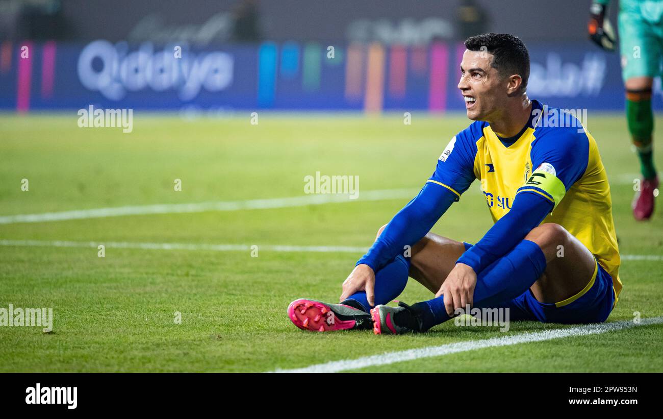 Cristiano Ronaldo of Al-Nassr FC in action against Al-Raed FC during ...