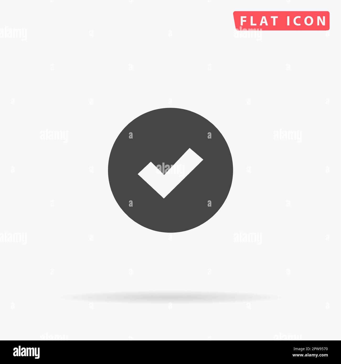 Tick. Simple flat black symbol with shadow on white background. Vector ...