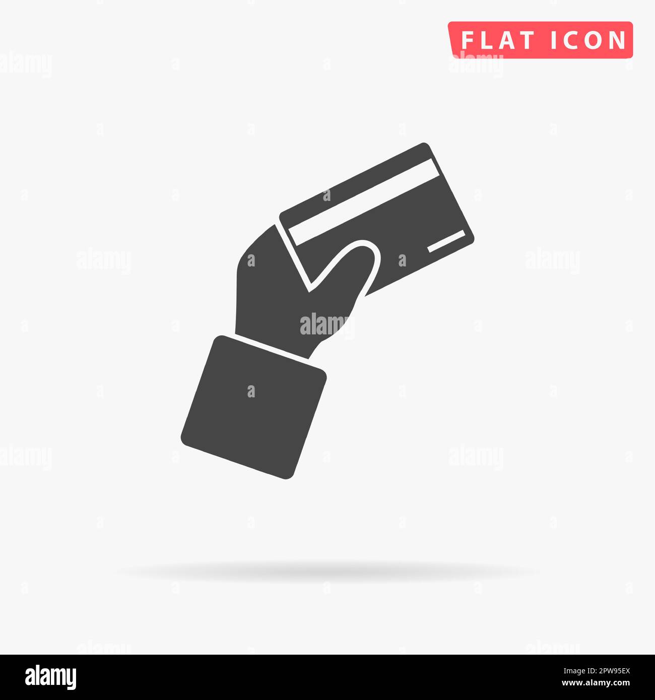 Credit card payment in hand. Simple flat black symbol with shadow on ...