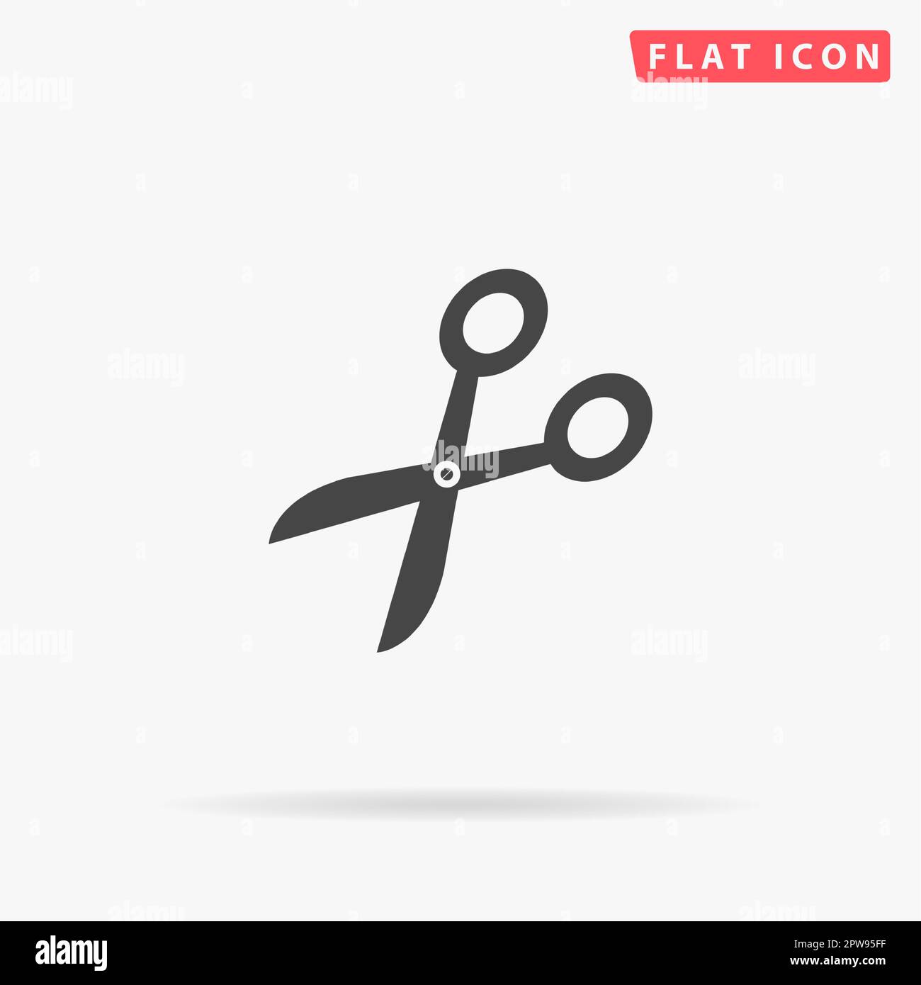 Retro scissors. Simple flat black symbol with shadow on white ...