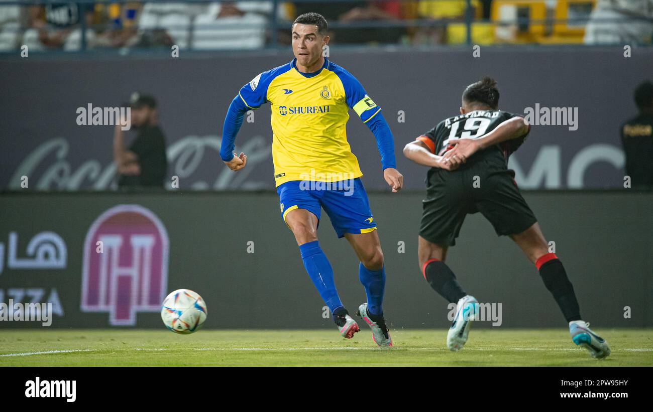 Cristiano Ronaldo of Al-Nassr FC in action against Al-Raed FC during ...