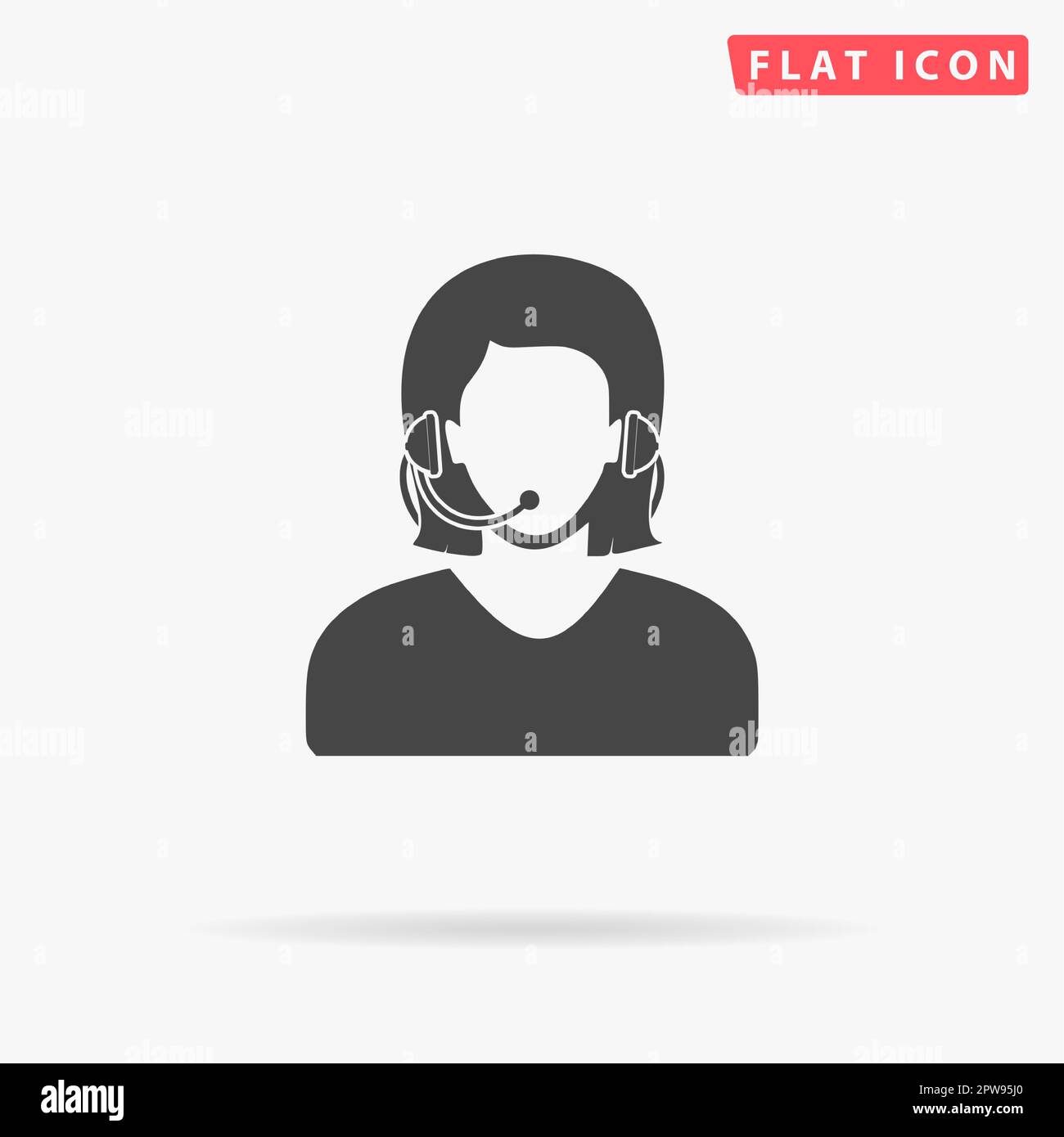 Women customer support. Simple flat black symbol with shadow on white ...